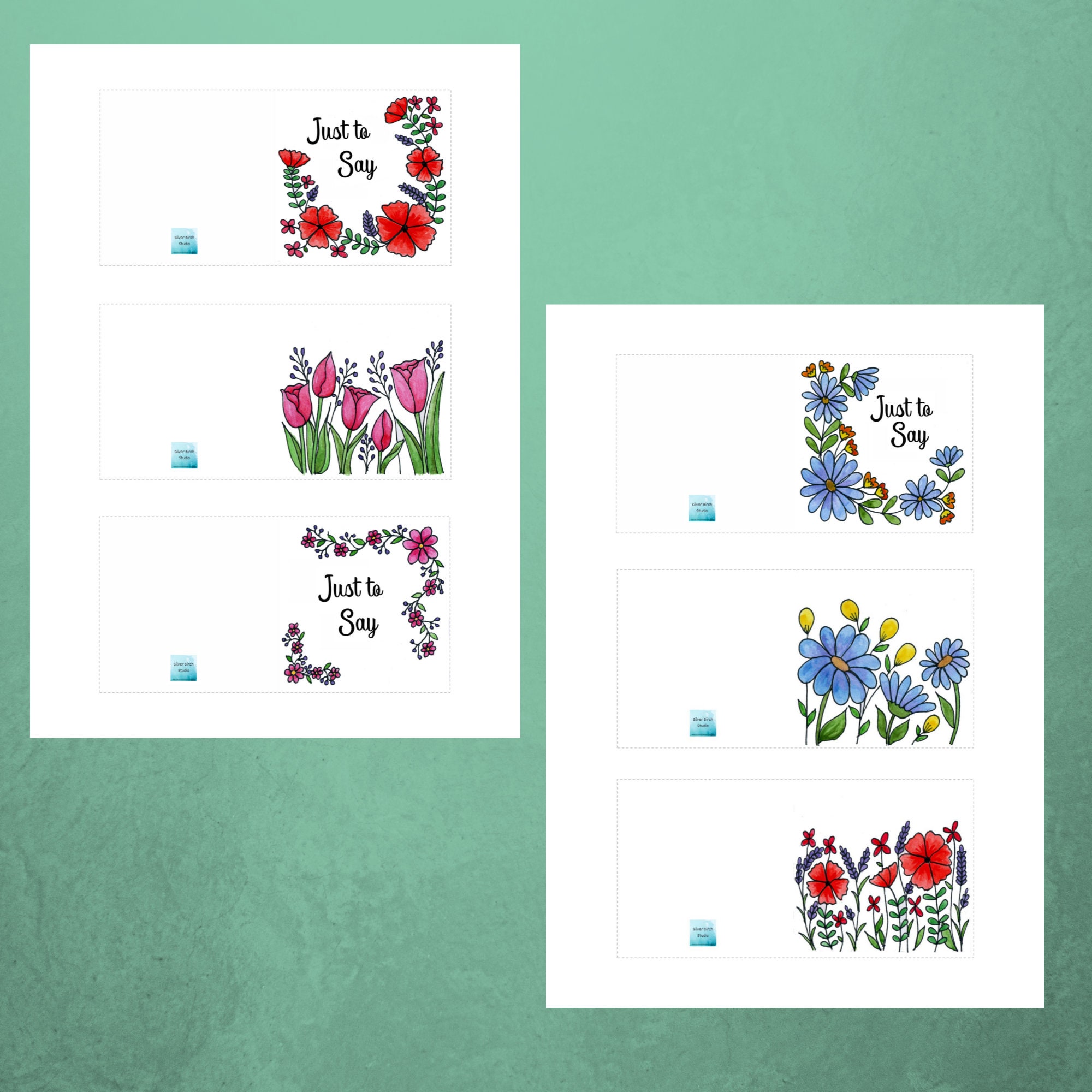 Set of 6 Floral Cards, Printable Mini Cards, Set of Flower Cards, Just ...