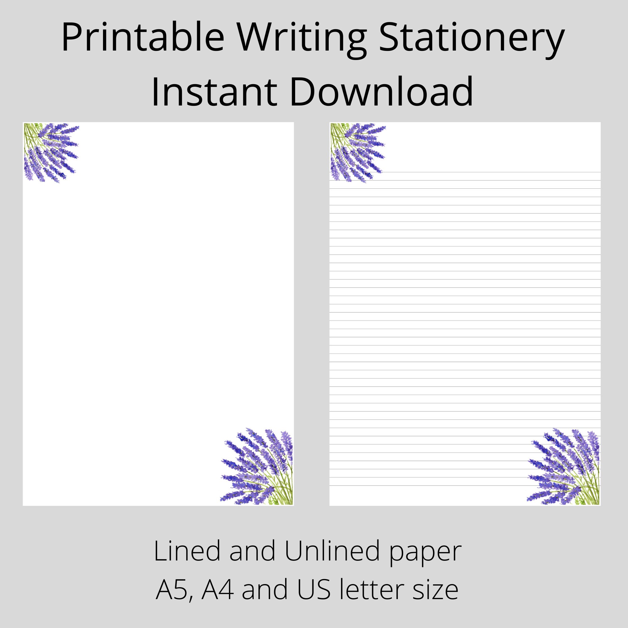 Lavender Printable Writing Paper, Lavender Writing Paper, Printable ...