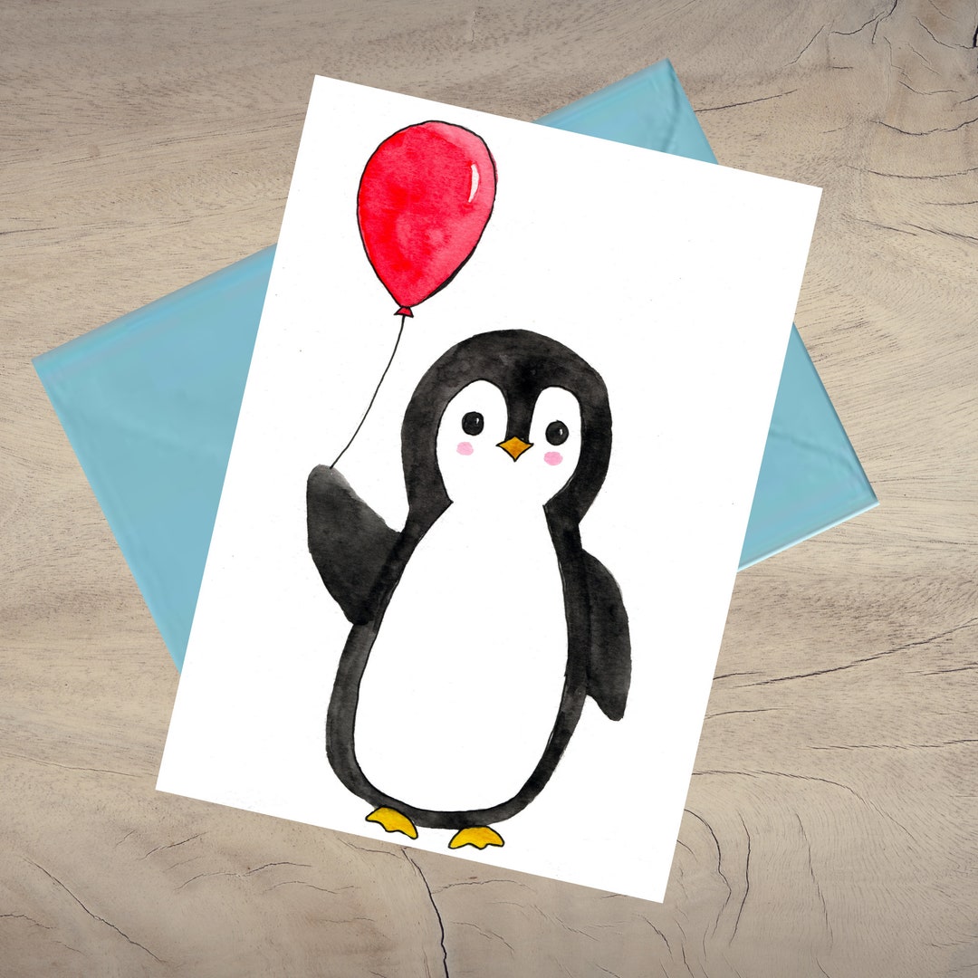 Penguin Card/instant Download Card/printable Greeting Card/cute Penguin ...