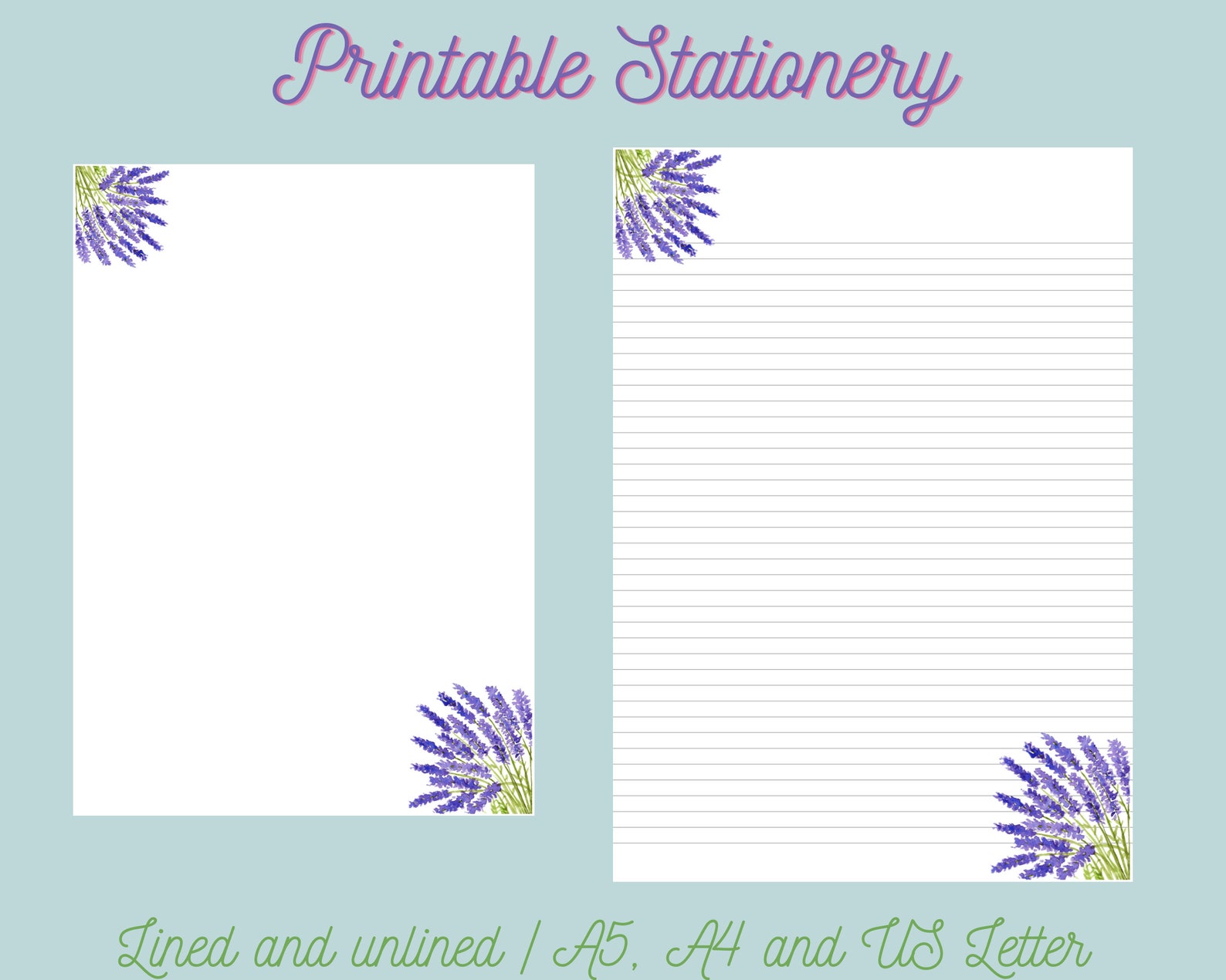 Lavender Printable Writing Paper, Lavender Writing Paper, Printable ...
