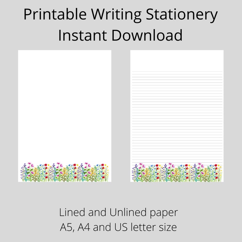 Wildflower Printable Writing Paper, Writing Paper, Printable Stationery ...
