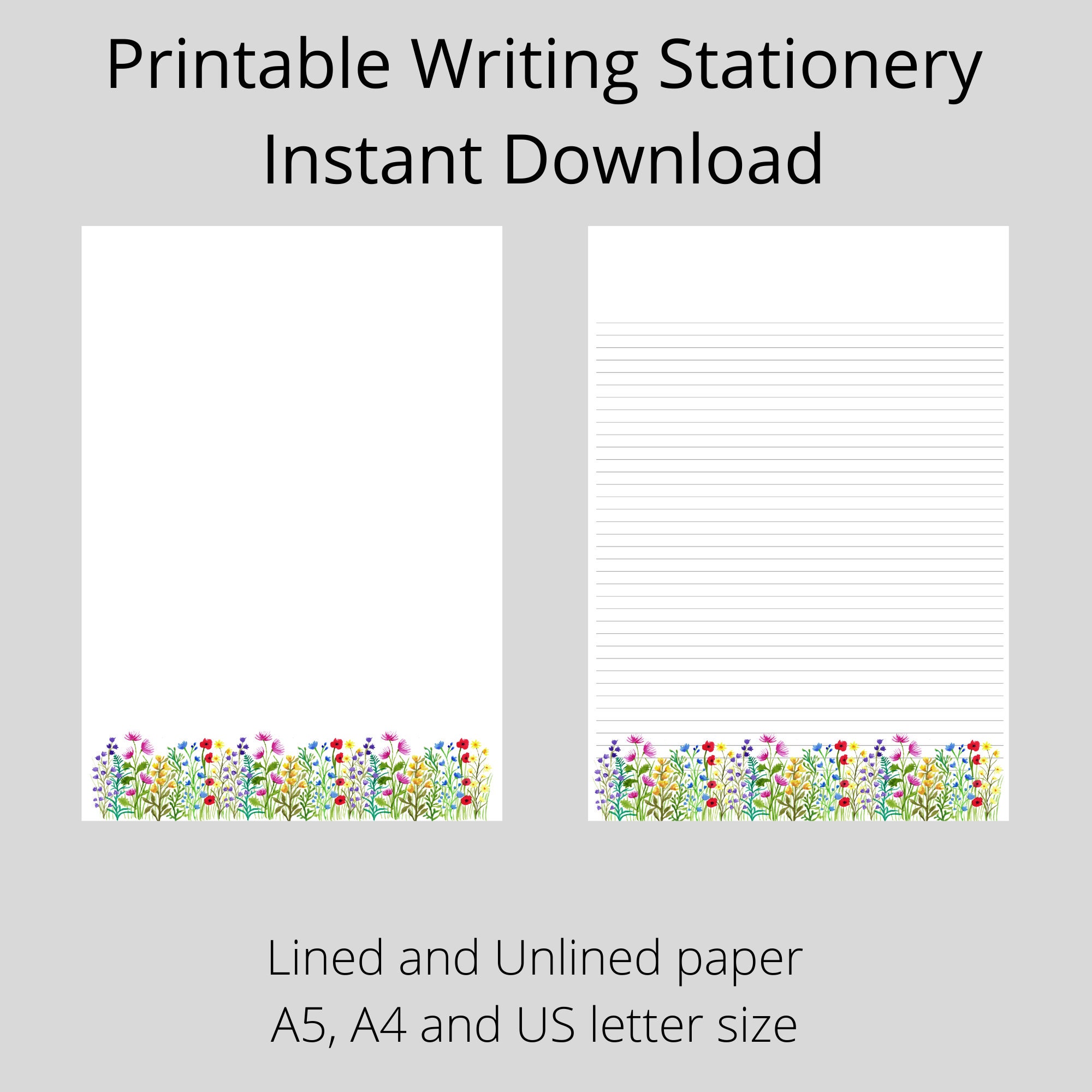 Wildflower Printable Writing Paper, Writing Paper, Printable Stationery ...