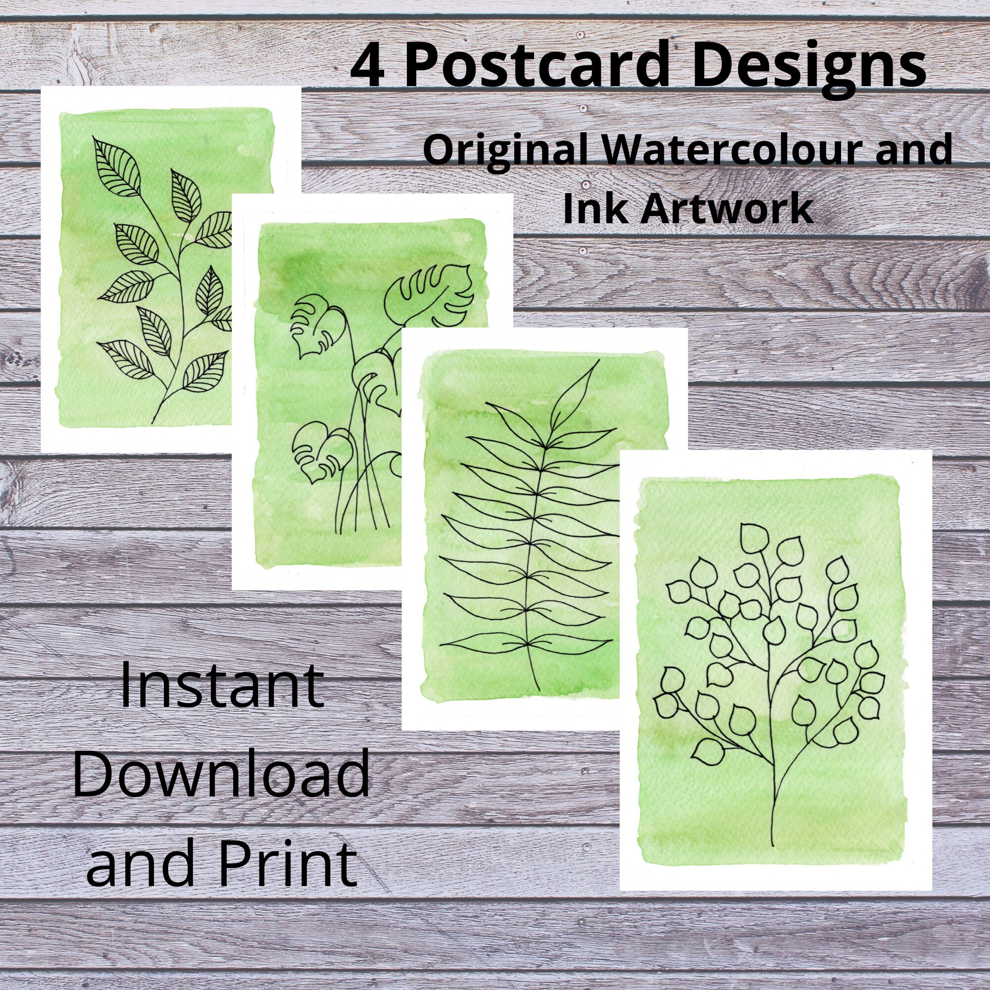 Printable Leaf Postcards, Art Postcards, Postcard Set, Botanical ...