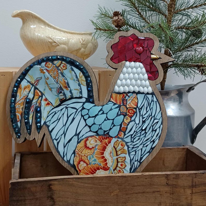 Rooster Blues Mosaic Wall Art: Upcycled Dinnerware - Etsy