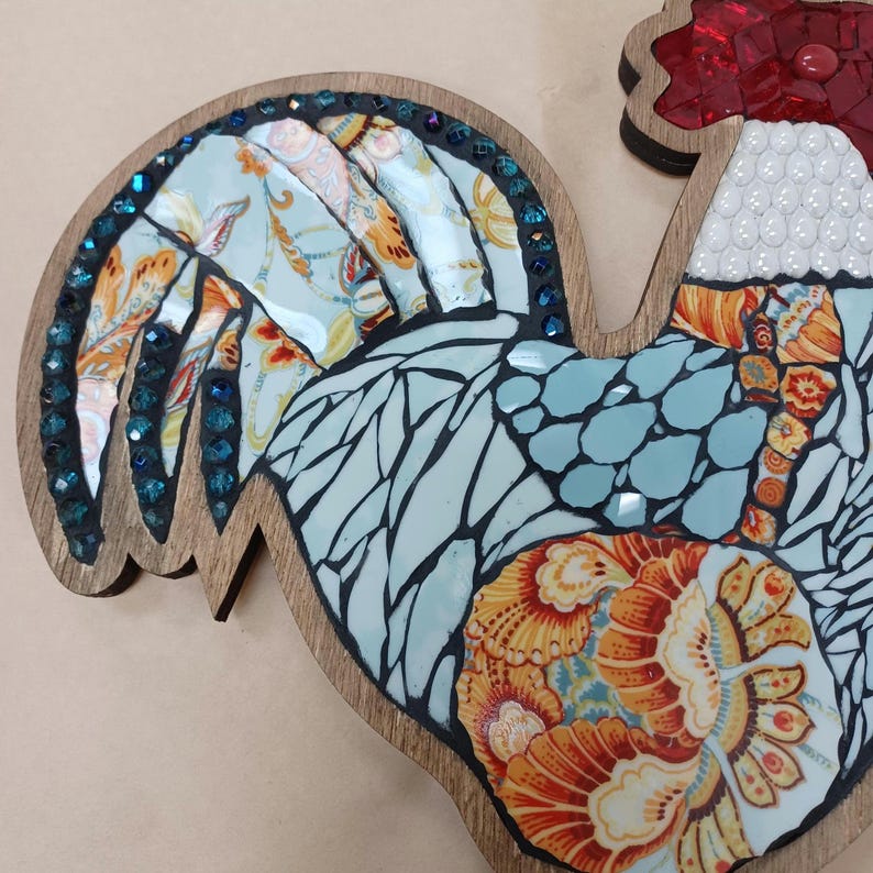 Rooster Blues Mosaic Wall Art: Upcycled Dinnerware - Etsy