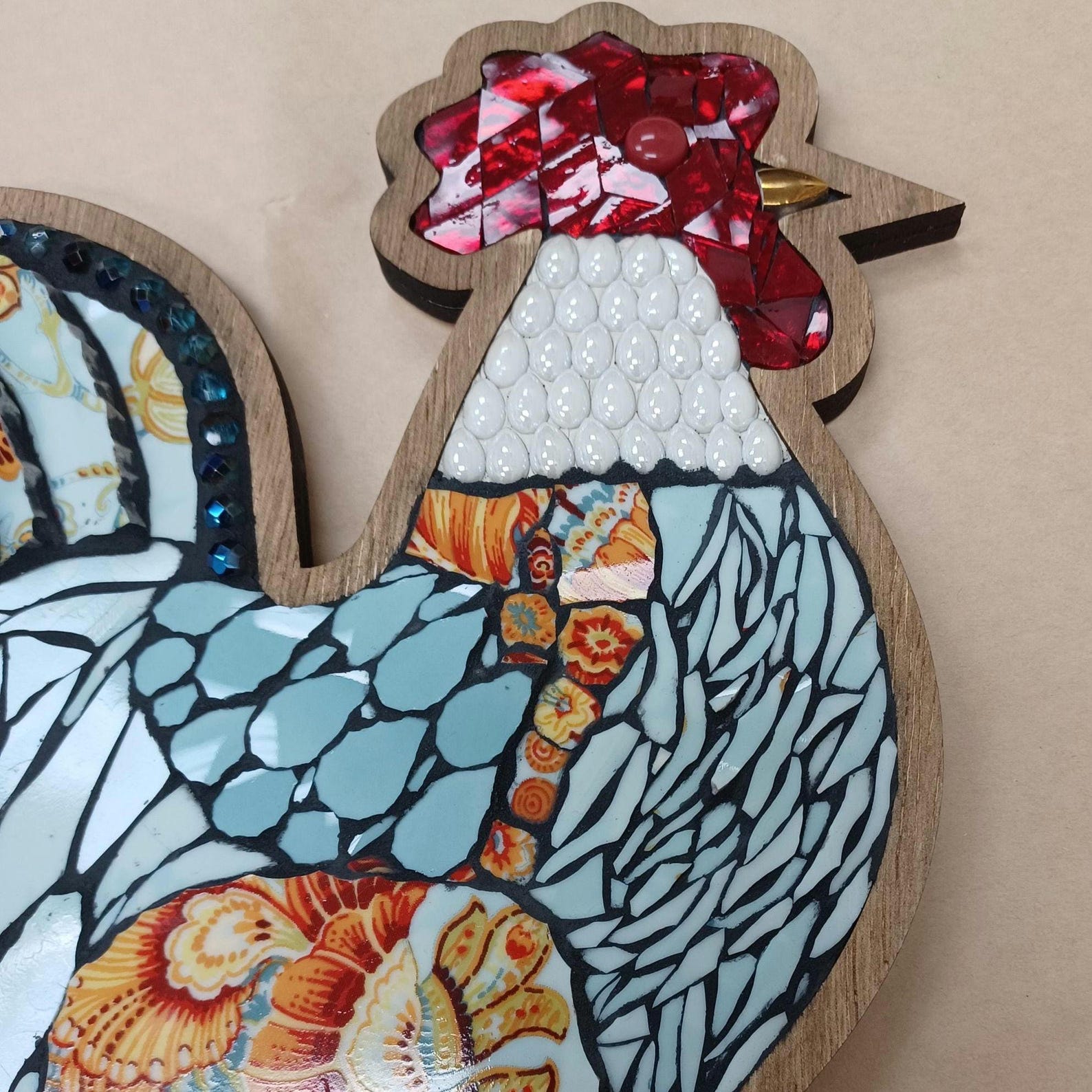 Rooster Blues Mosaic Wall Art: Upcycled Dinnerware - Etsy