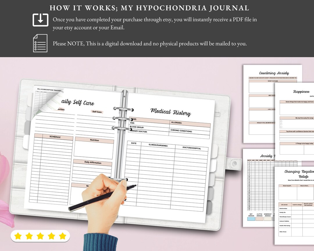 Hypochondria Journal, Anxiety Tracker, Health Diary, Mental Health Gift ...