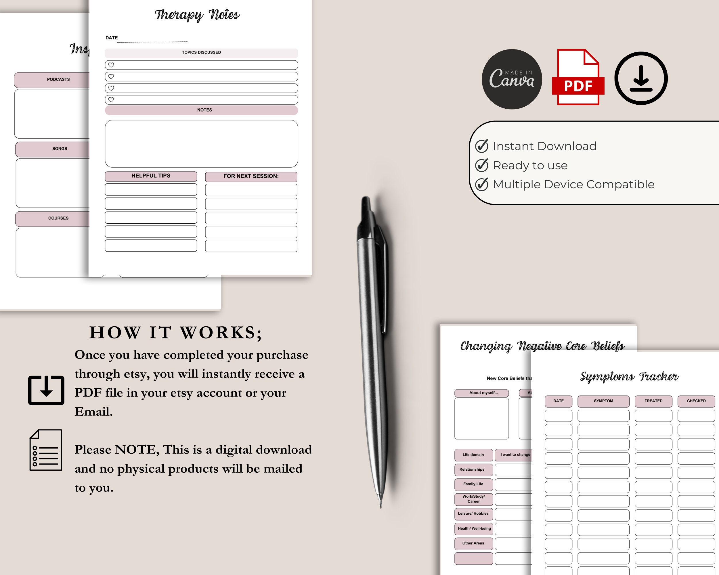 Depression Therapy Journal, Self Care Notebook, Mental Health Tracker ...