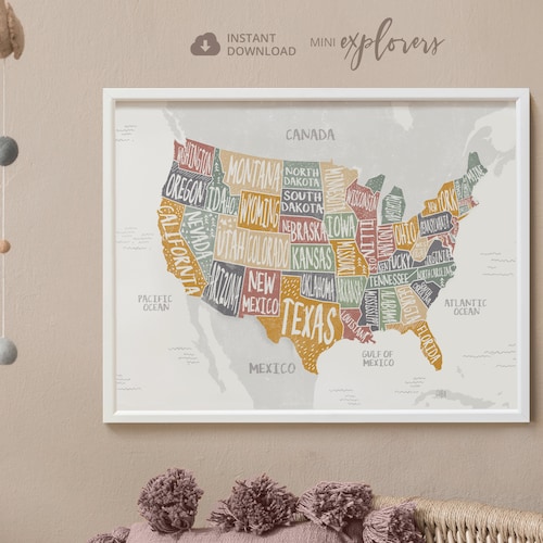 USA Map for Kids Unites States Poster Illustrated Map Print - Etsy
