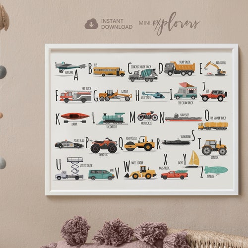 Car Alphabet Poster Transportation Print Vehicle Wall Art - Etsy