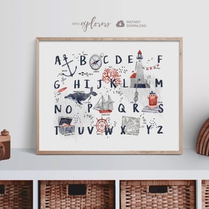 Nautical ABC Poster, Nautical Themed Nursery Art, Learning Letters ...