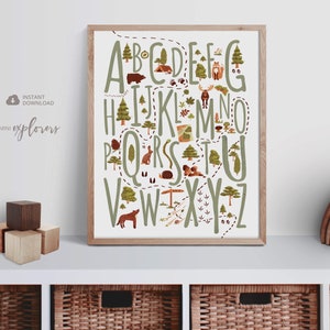 Woodland Abc Poster, Animal Alphabet, Kid Adventure Print, Outdoors ...