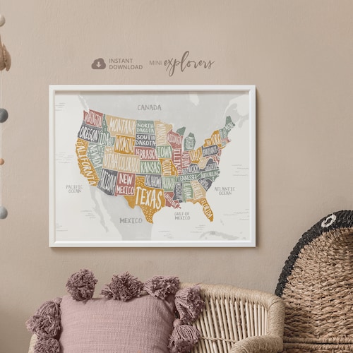 USA Map for Kids Unites States Poster Illustrated Map Print - Etsy