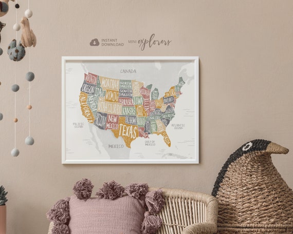 USA Map for Kids Unites States Poster Illustrated Map Print - Etsy