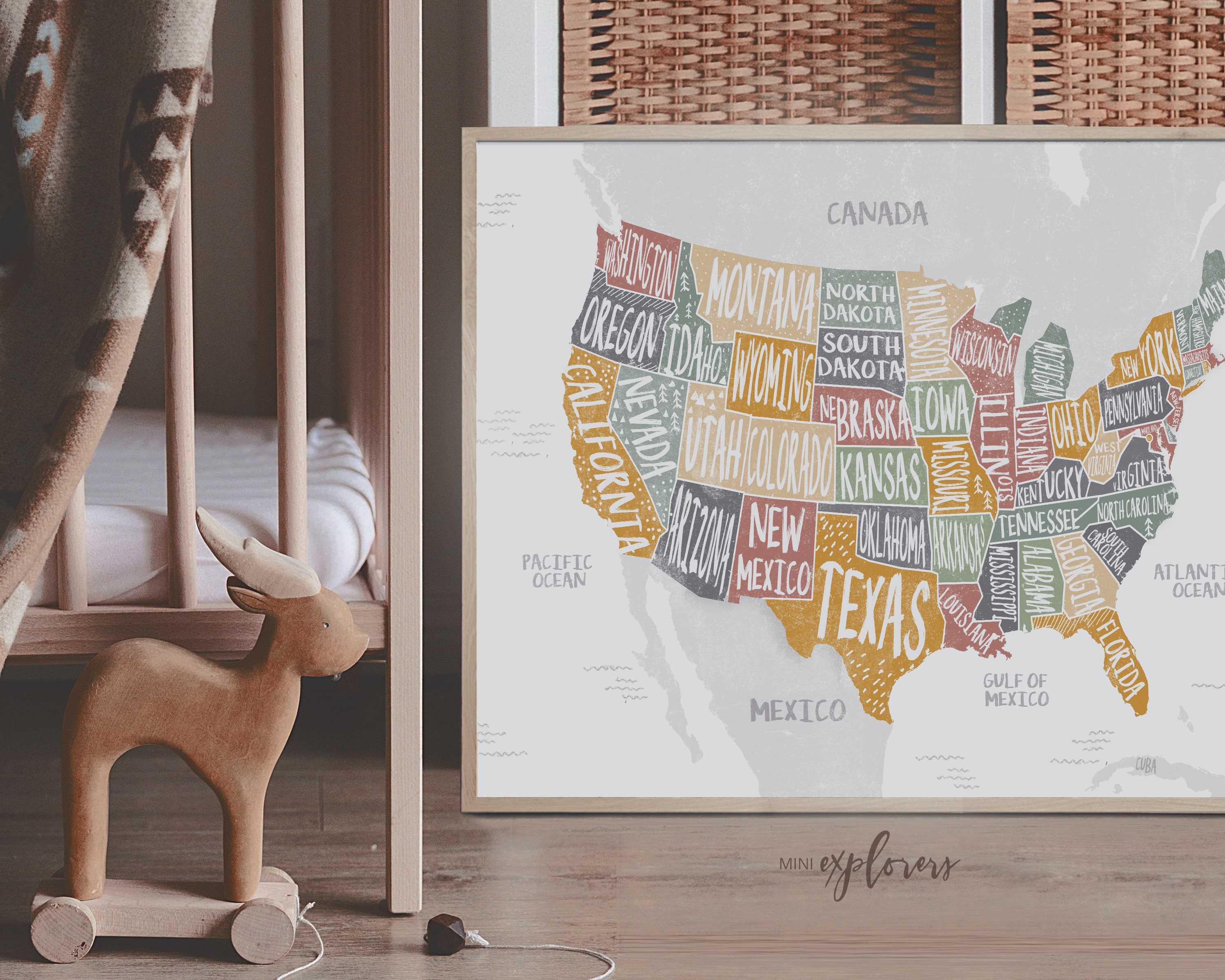 USA Map for Kids, Unites States Poster, Illustrated Map Print, Gender ...