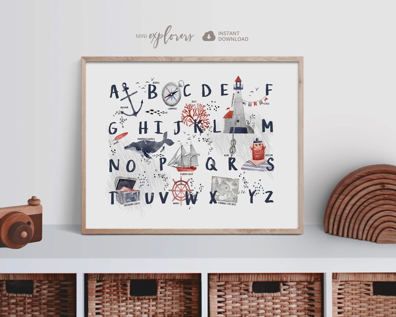 Nautical ABC Poster Nautical Themed Nursery Art Learning - Etsy
