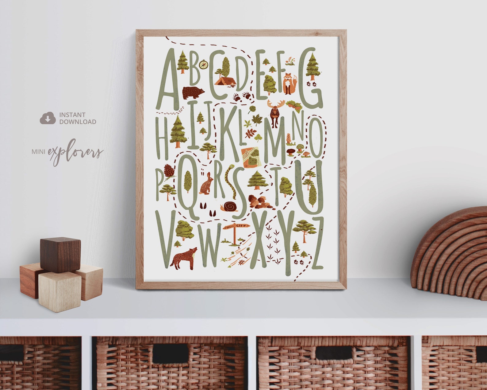 Woodland Abc Poster, Animal Alphabet, Kid Adventure Print, Outdoors ...
