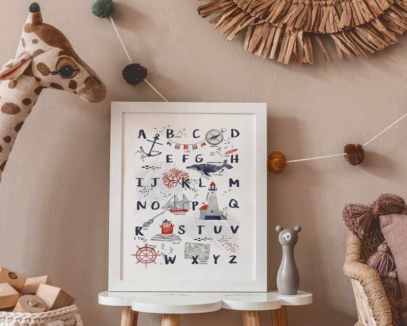 Nautical Alphabet, Nautical Nursery Art, Printable Alphabet Poster ...
