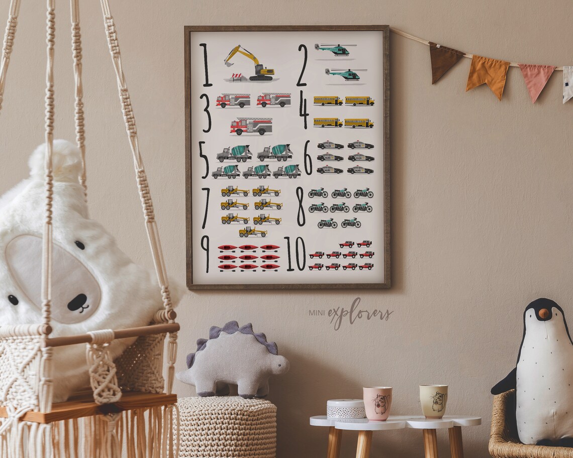 Learn Numbers Print Printable Math Vehicles Car Poster - Etsy