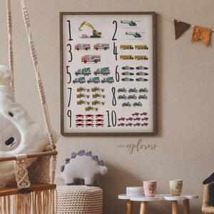 Learn Numbers Print, Printable Math Vehicles, Car Poster, Educational ...
