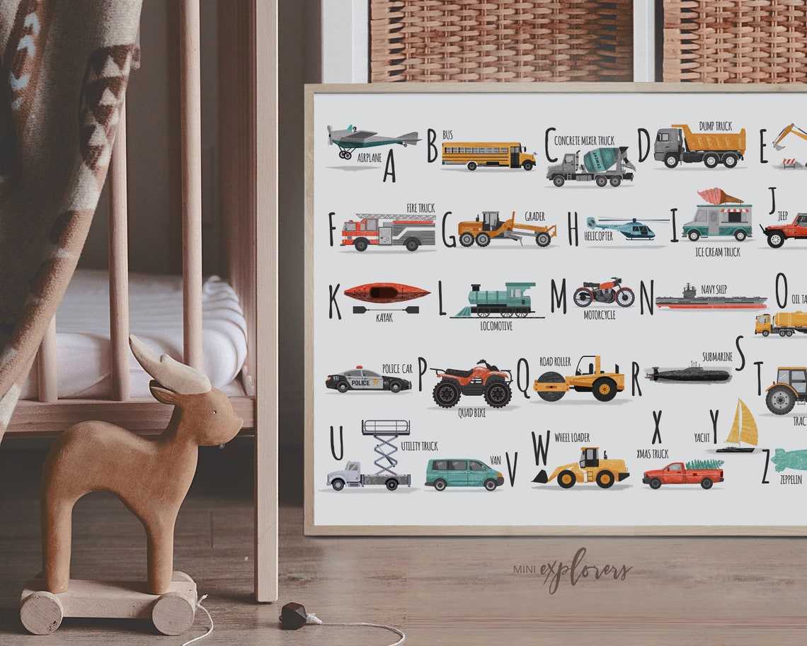 Car Alphabet Poster Transportation Print Vehicle Wall Art - Etsy