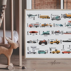 Car Alphabet Poster, Transportation Print, Vehicle Wall Art, Boy Room ...