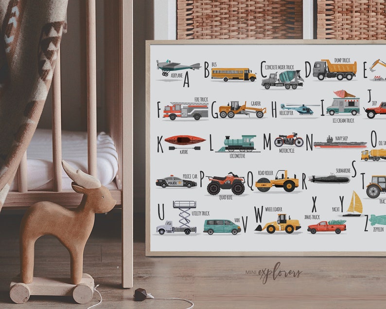 Car Alphabet Poster Transportation Print Vehicle Wall Art - Etsy