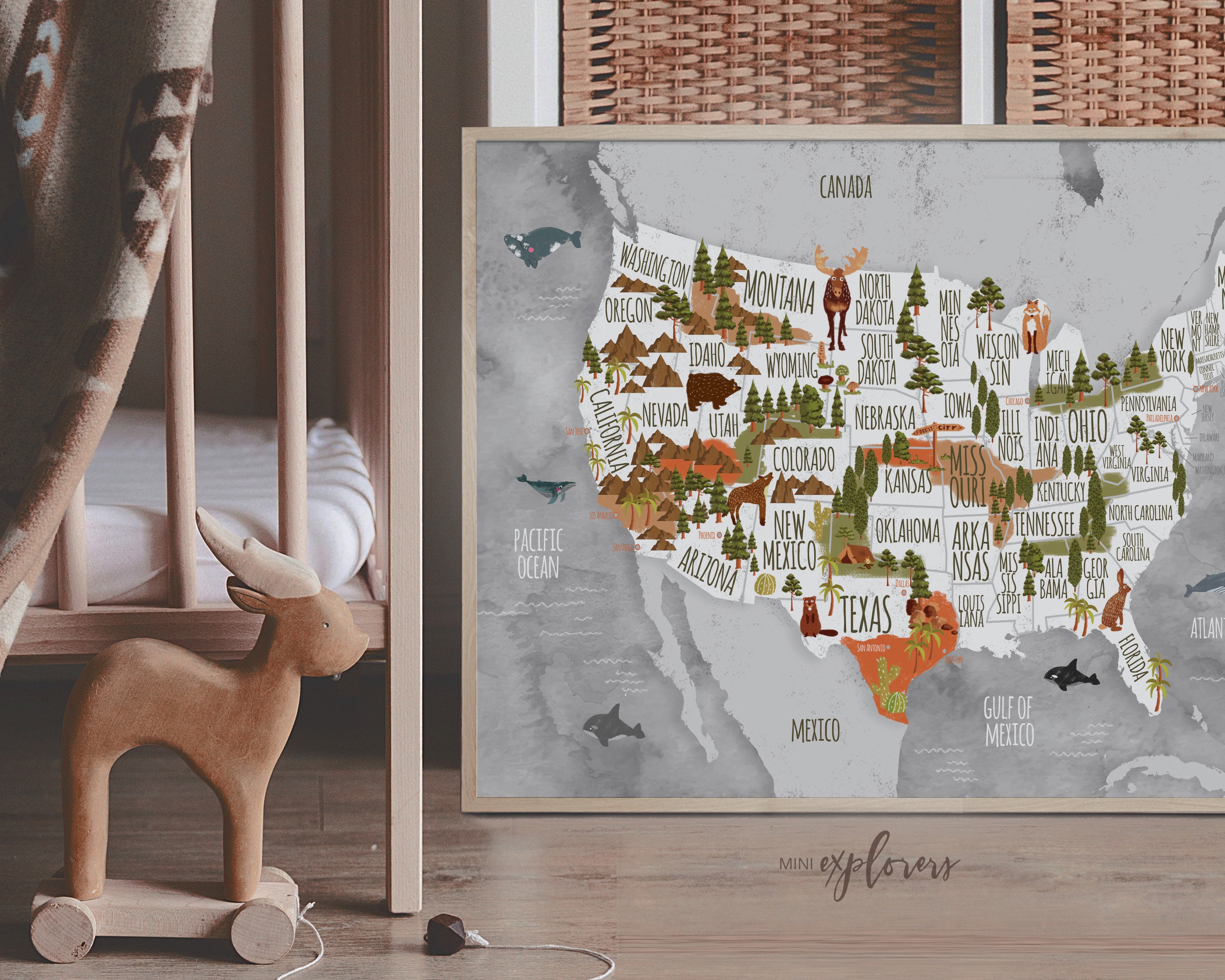 USA Map for Kids Unites States Poster Illustrated Map Print - Etsy