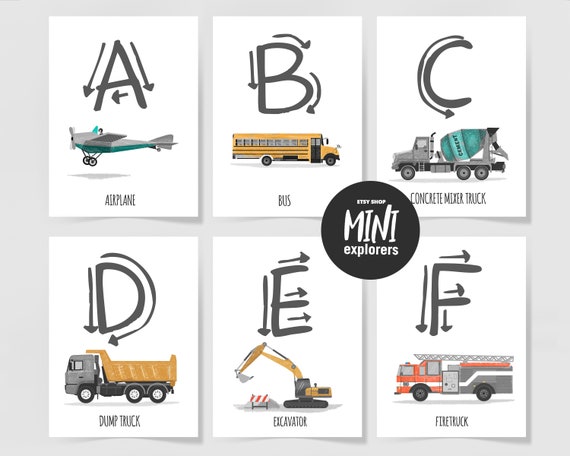 ABC flashcards Vehicle alphabet cards Learning letters | Etsy