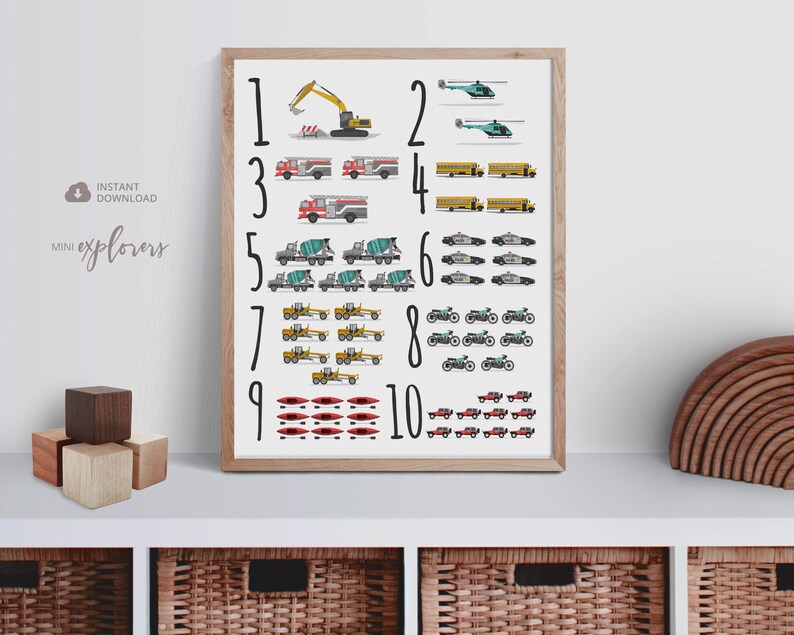 Learn Numbers Print Printable Math Vehicles Car Poster - Etsy