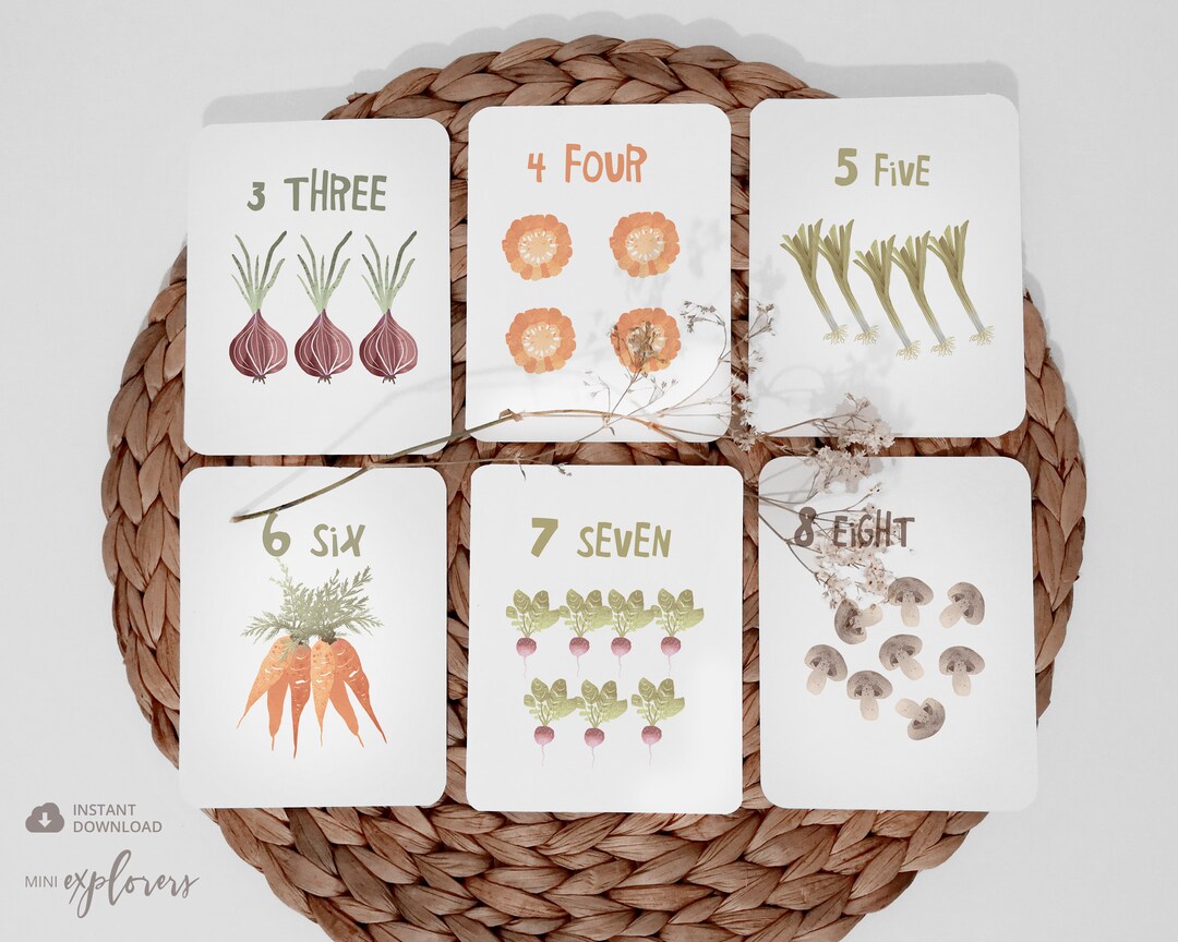 Number Flash Cards, Numbers 1-10, Couting Card Set, Printable Vegetable ...
