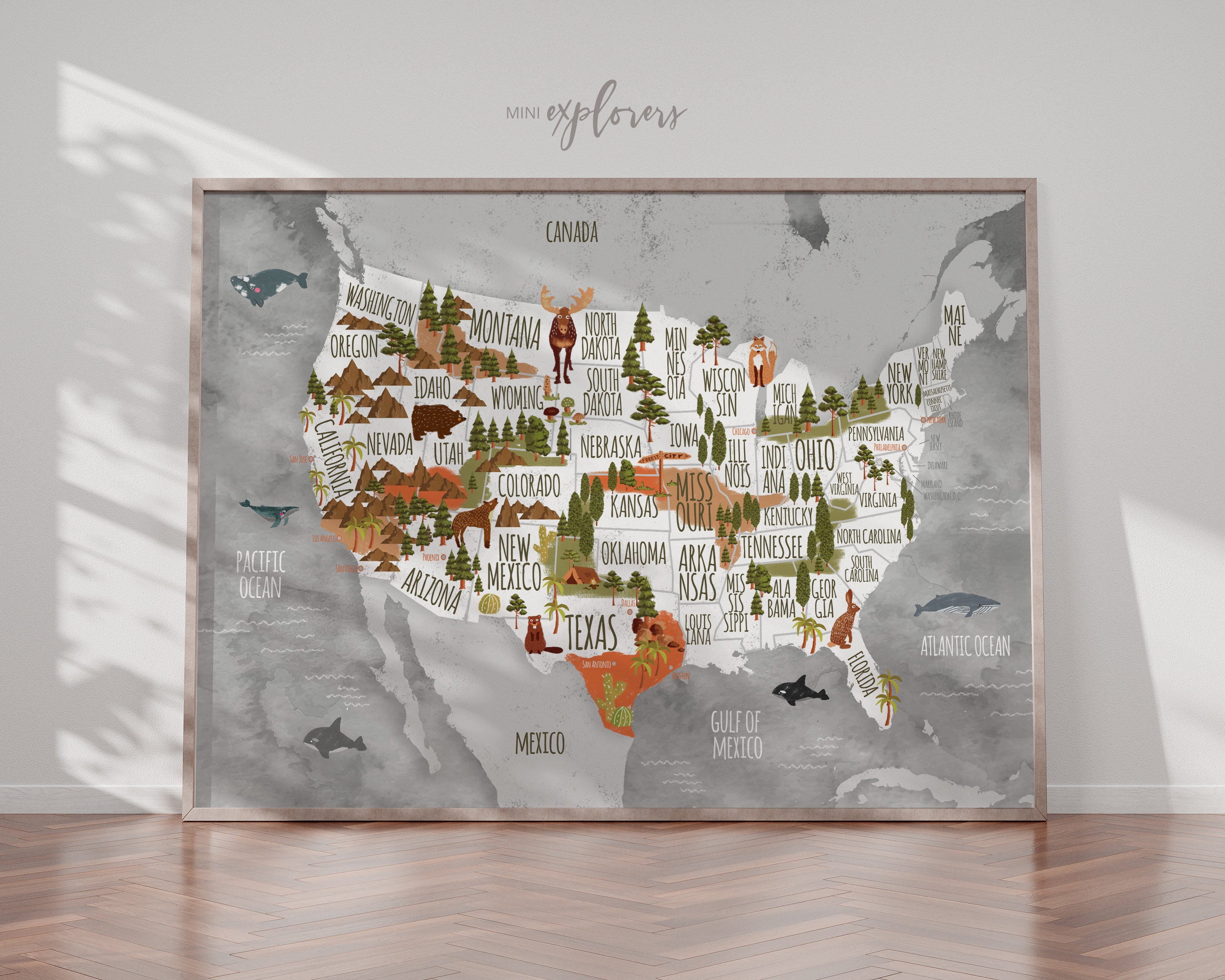 USA Map for Kids Unites States Poster Illustrated Map Print - Etsy