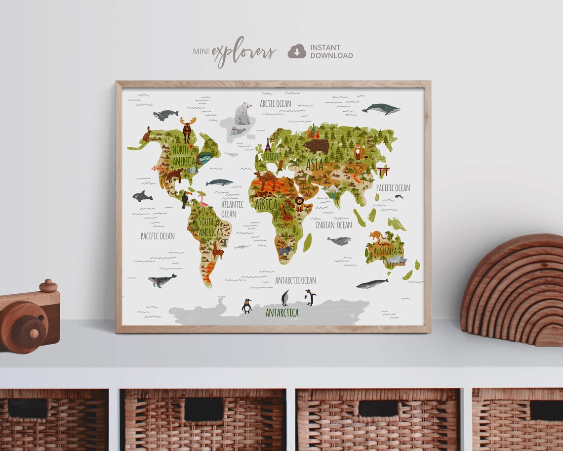 Printable World Map Woodland Theme Nursery Print World Map | Etsy