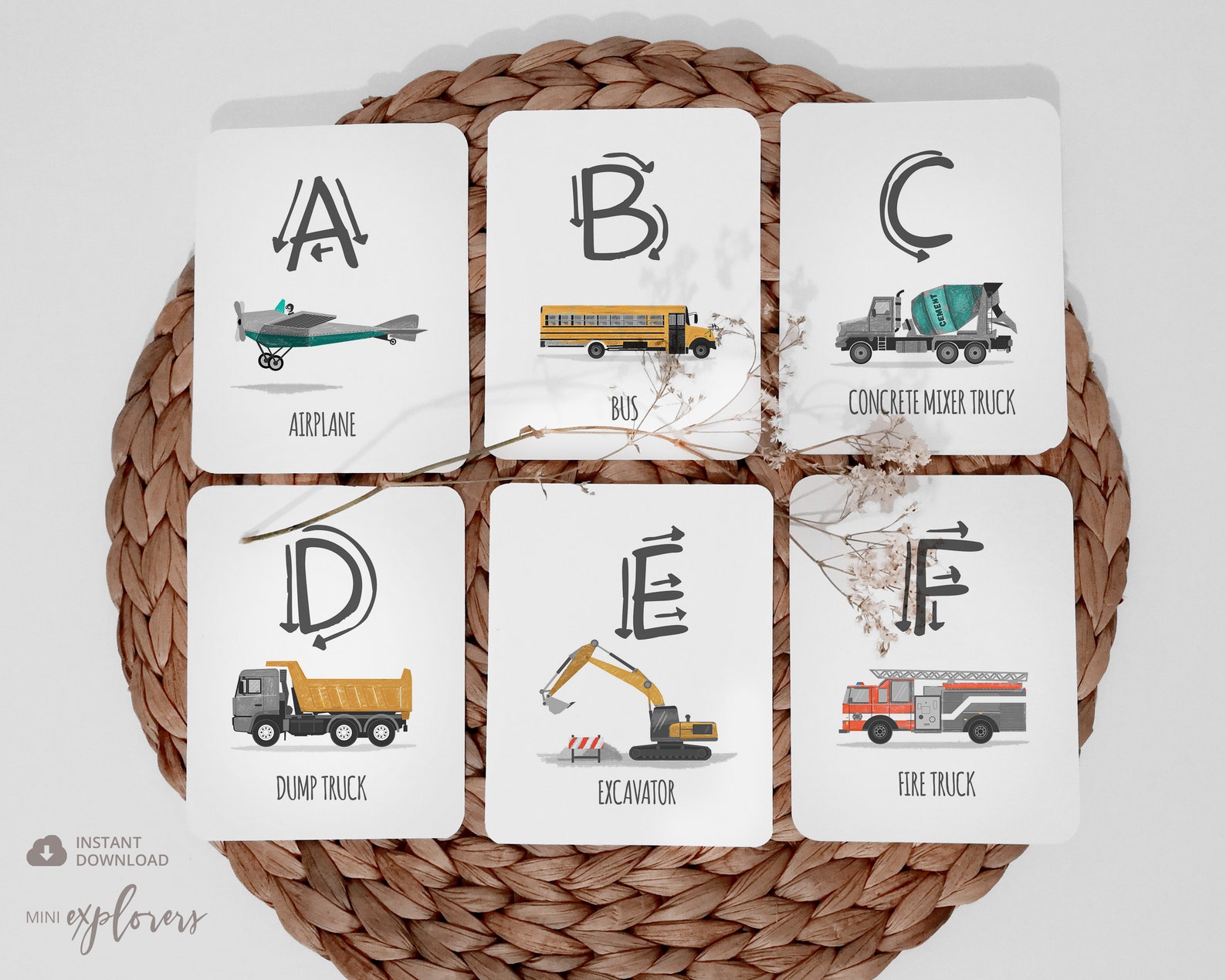 ABC Flashcards, Vehicle Alphabet Cards, Learning Letters, Printable ...