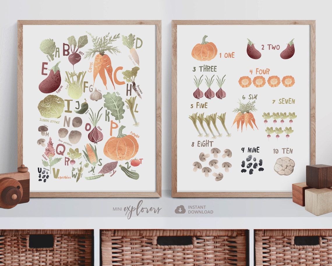 Printable Vegetable Alphabet and Numbers Set Play Kitchen - Etsy