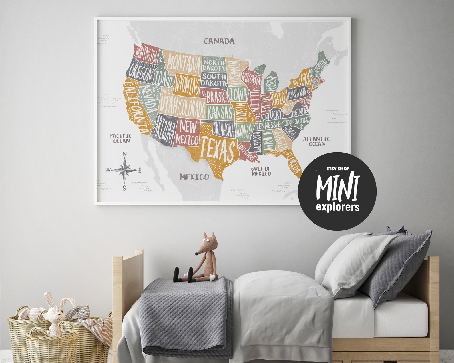 USA map for kids Unites States poster Illustrated map print | Etsy