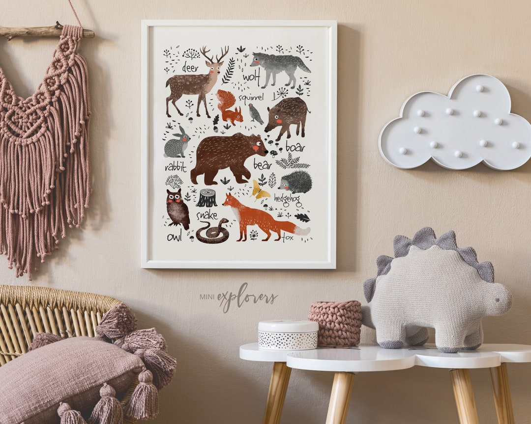 Woodland Animal Printable Art, Forest Nursery Decor, Woods Theme Print ...