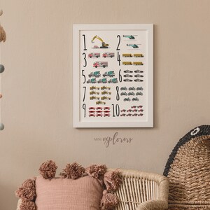 Learn Numbers Print, Printable Math Vehicles, Car Poster, Educational ...