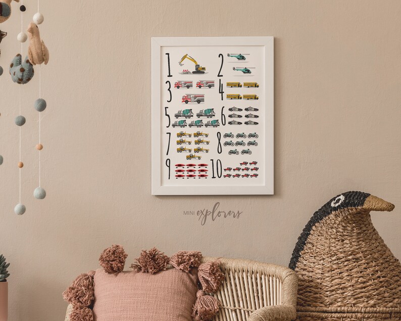 Learn Numbers Print Printable Math Vehicles Car Poster - Etsy