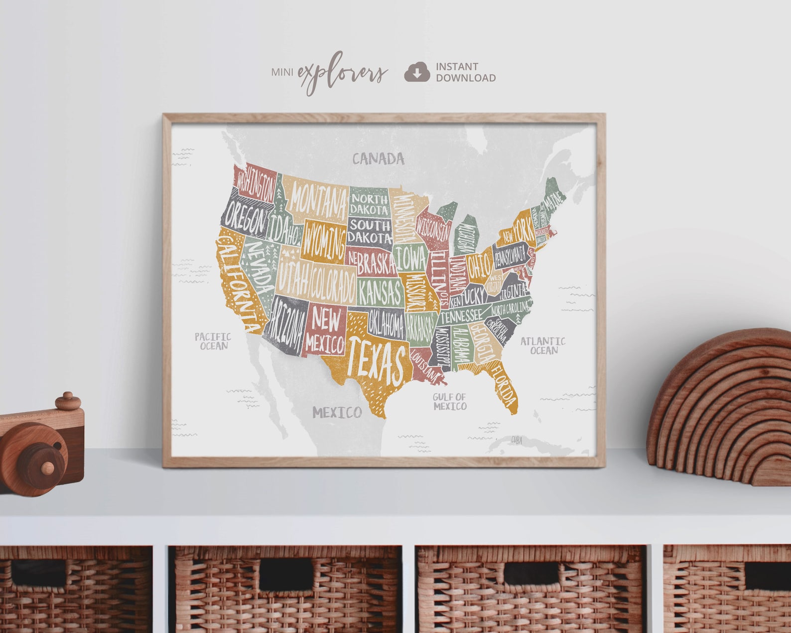 USA Map for Kids, Unites States Poster, Illustrated Map Print, Gender ...