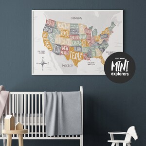 USA map for kids Unites States poster Illustrated map print | Etsy