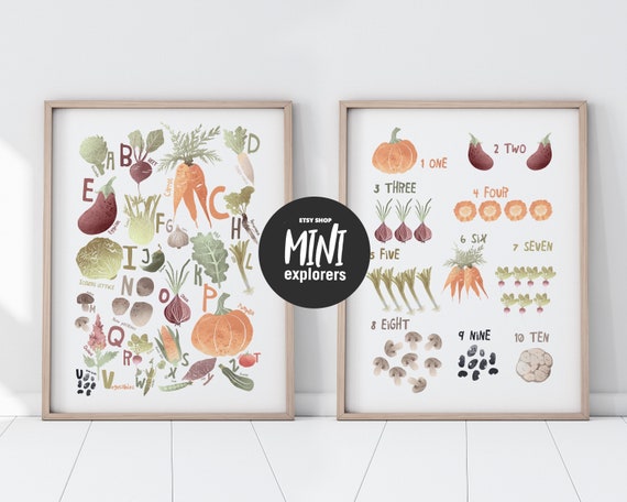 Printable vegetable alphabet and numbers set Play kitchen | Etsy