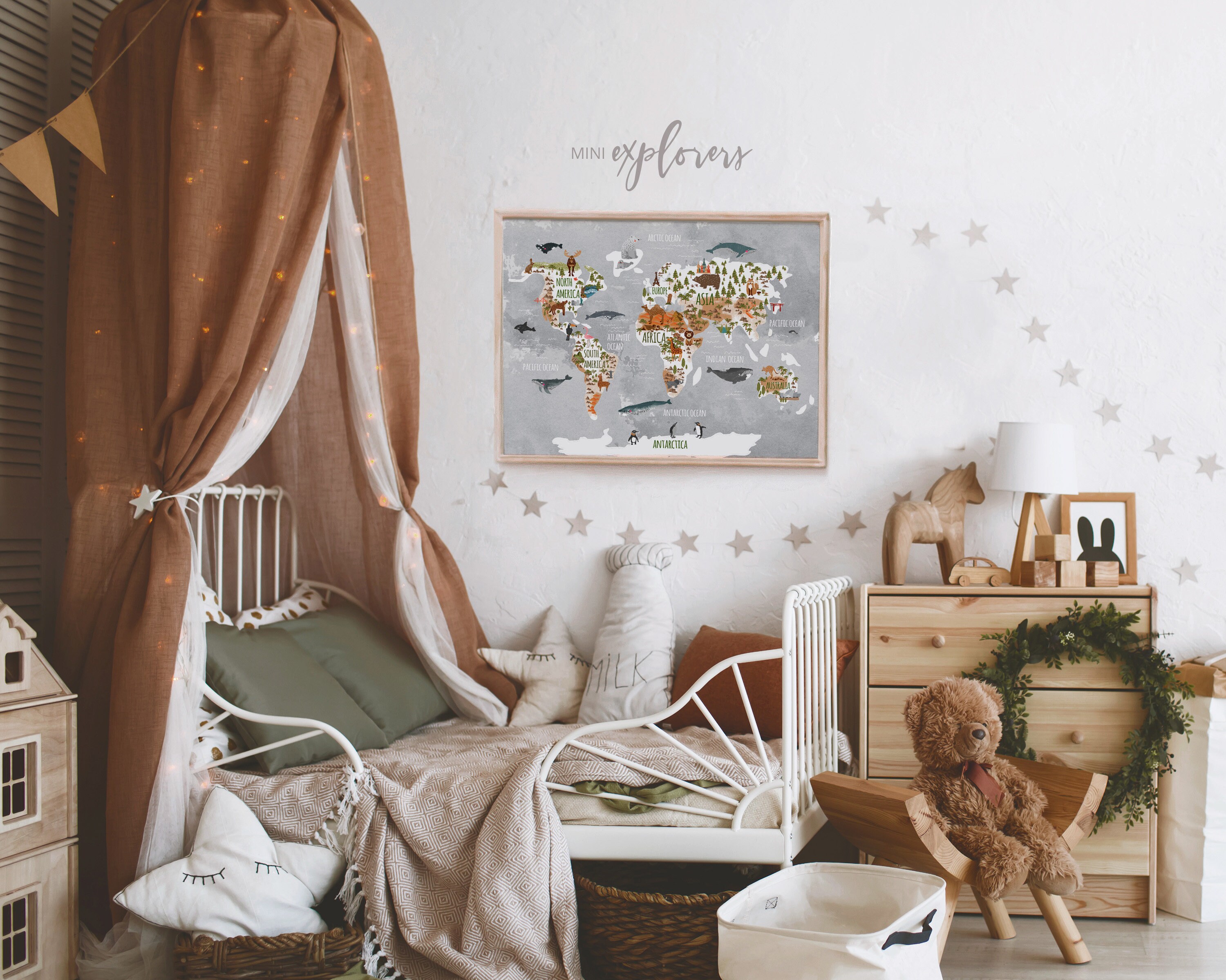 Animal World Map Woodland Nursery Kids World Map Print | Etsy