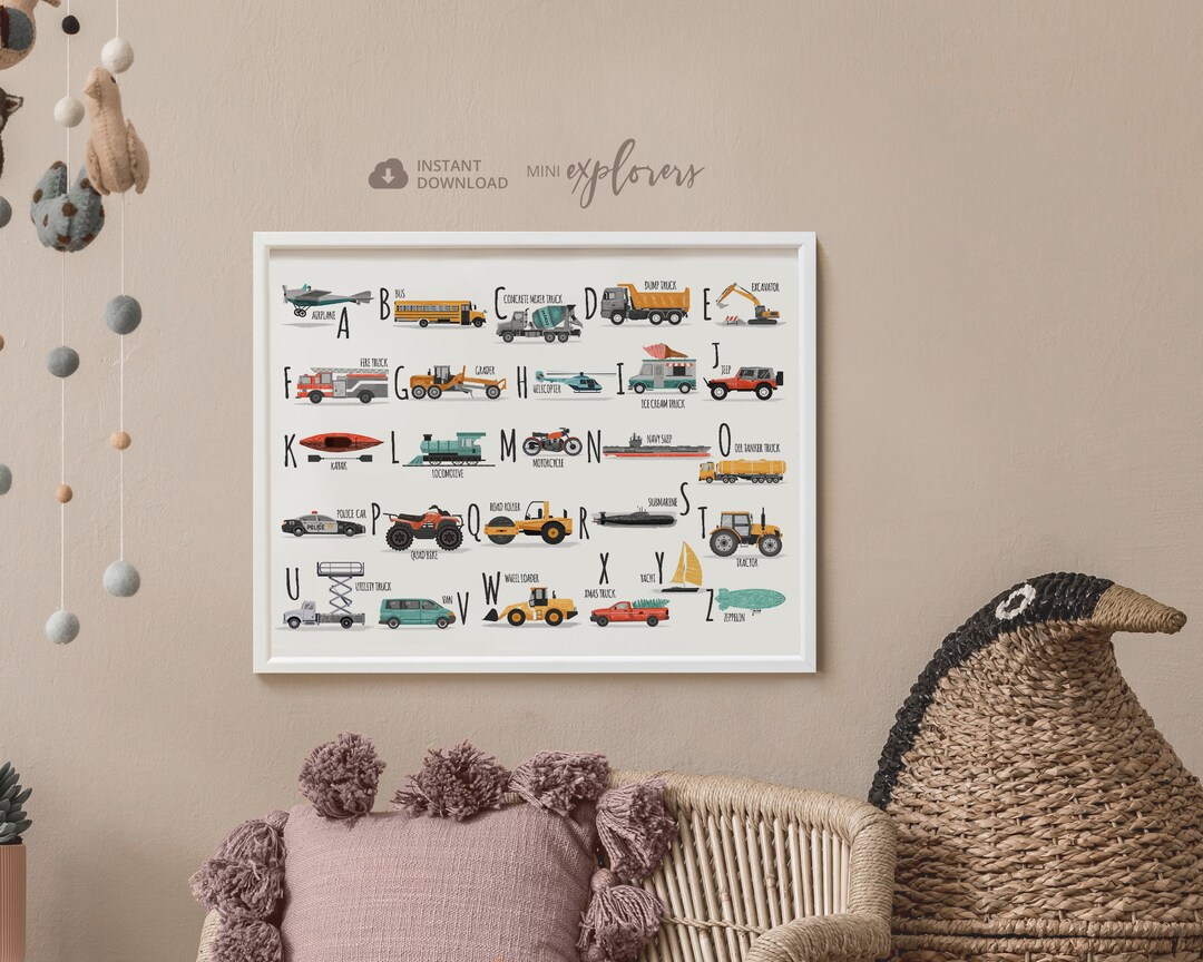 Car Alphabet Poster, Transportation Print, Vehicle Wall Art, Boy Room ...