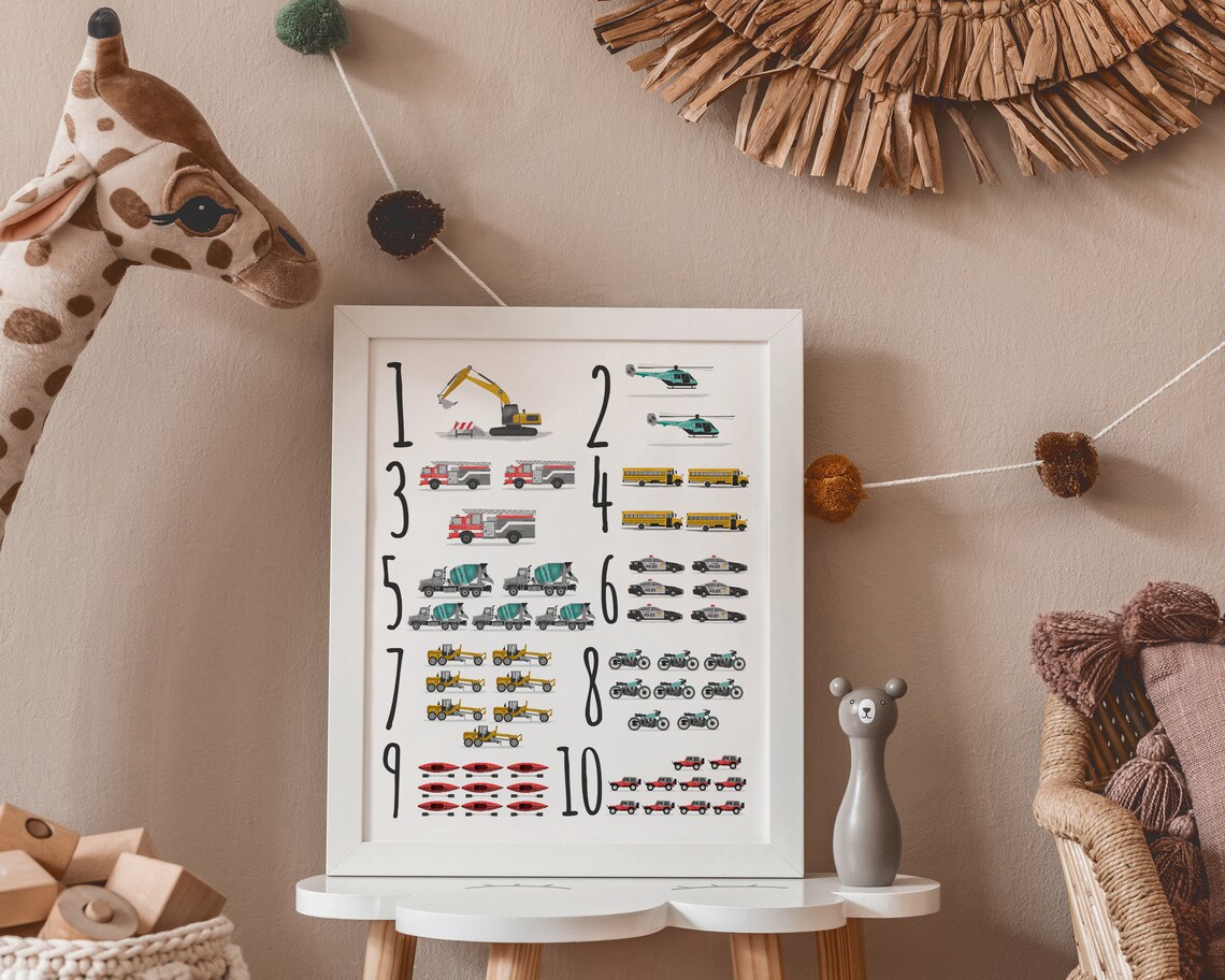 Learn Numbers Print Printable Math Vehicles Car Poster - Etsy