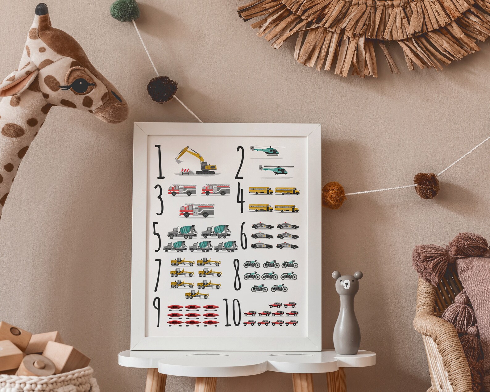 Learn Numbers Print Printable Math Vehicles Car Poster - Etsy