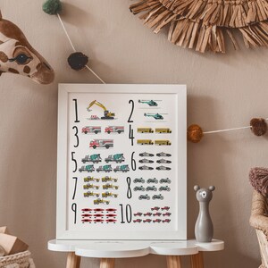 Learn Numbers Print, Printable Math Vehicles, Car Poster, Educational ...