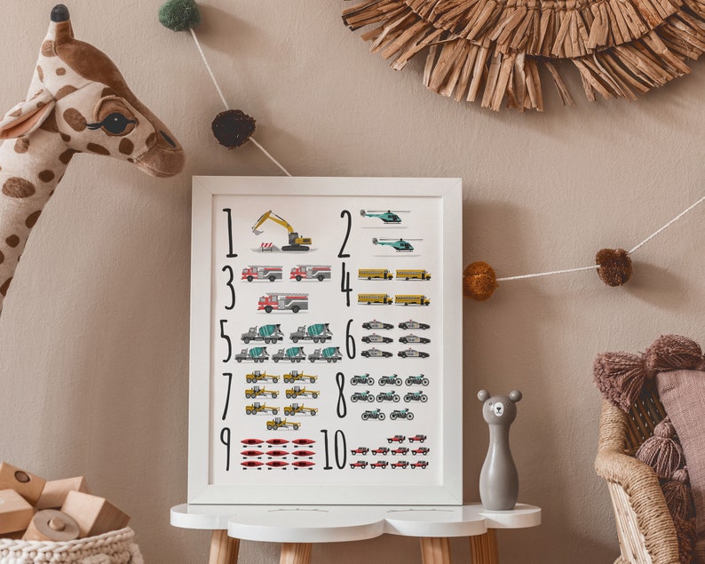 Learn Numbers Print Printable Math Vehicles Car Poster - Etsy