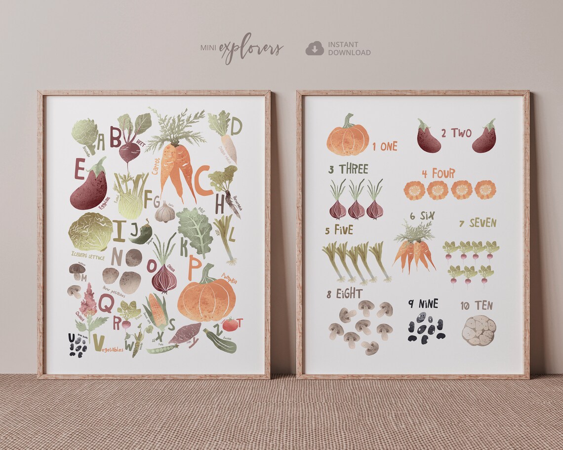 Printable Vegetable Alphabet and Numbers Set Play Kitchen - Etsy