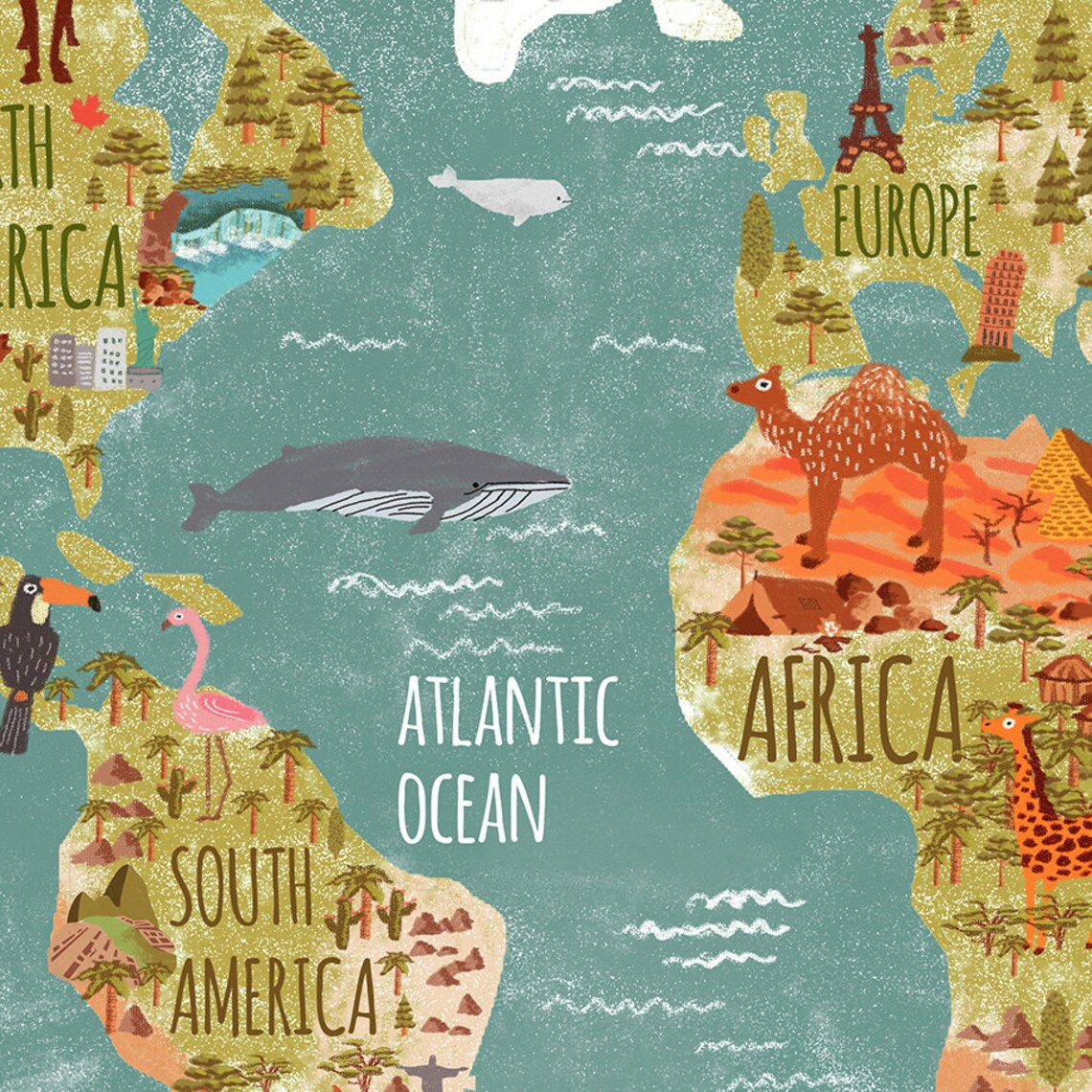 Kids World Map Print Printable Animal Map Adventure Nursery | Etsy